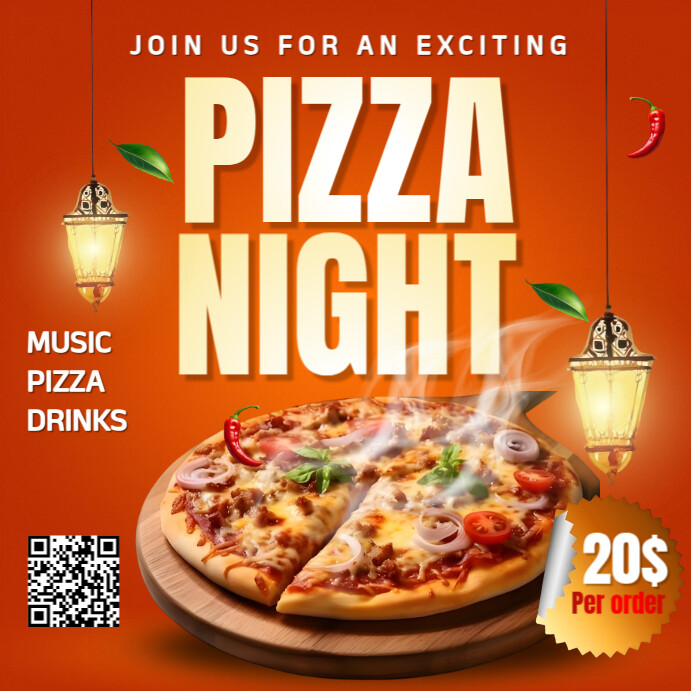 Copy of Red Joyful Pizza Night Flyer Square (1:1) | PosterMyWall