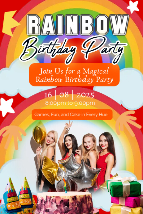 Copy of Red Joyful Rainbow Birthday Party Poster | PosterMyWall