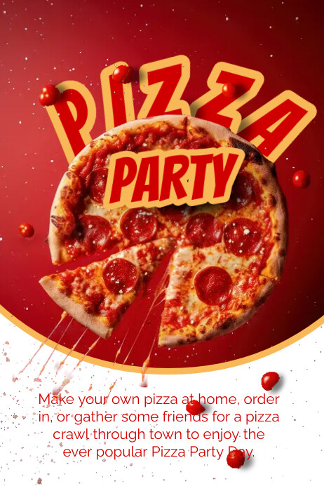 Modèle Red Joyful Red 3d Pizza Party Poster | PosterMyWall