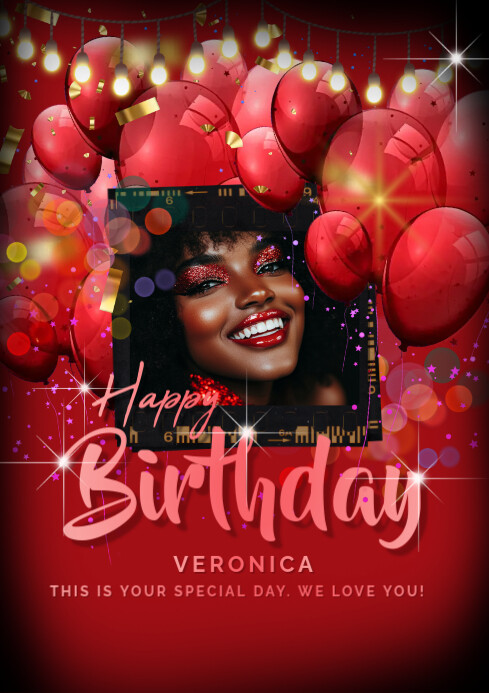 Red Joyful Red And Pink Birthday Wishes A4 Template | PosterMyWall