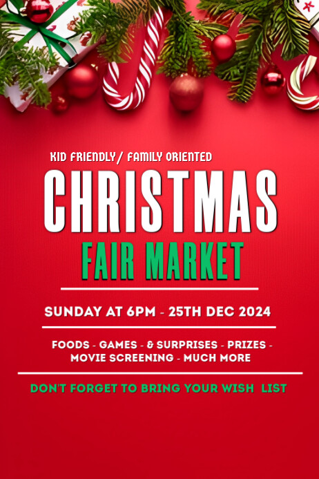 Red Joyful Red Background Maximalist Christmas Fair Market Poster ...