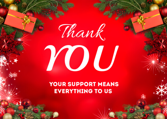 Plantilla de Red Joyful Red Background Pastel Thank You Postcard ...