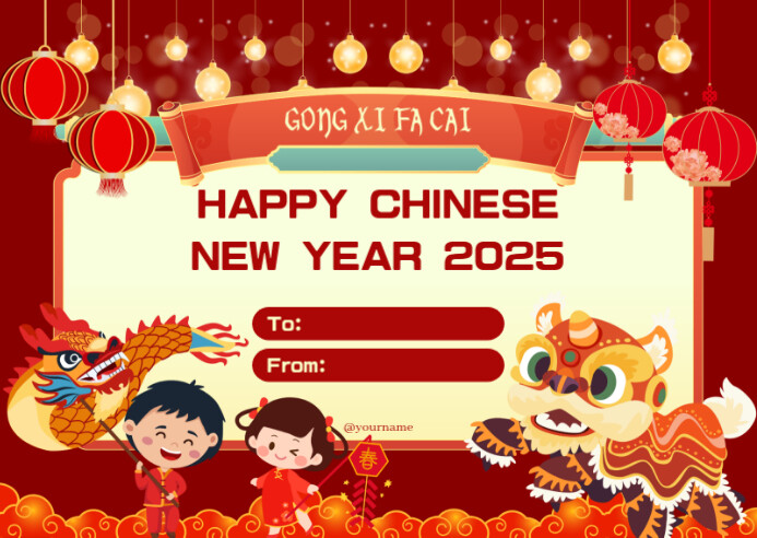 Red Joyful Red Gold Postcard Template | PosterMyWall
