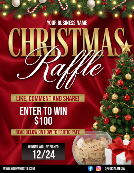 Red Joyful Red Illustrative Christmas Raffle Contest Social Media Post ...