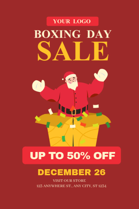 Copy of Red Joyful Red Santa Boxing Day Sale Flyer Poster | PosterMyWall