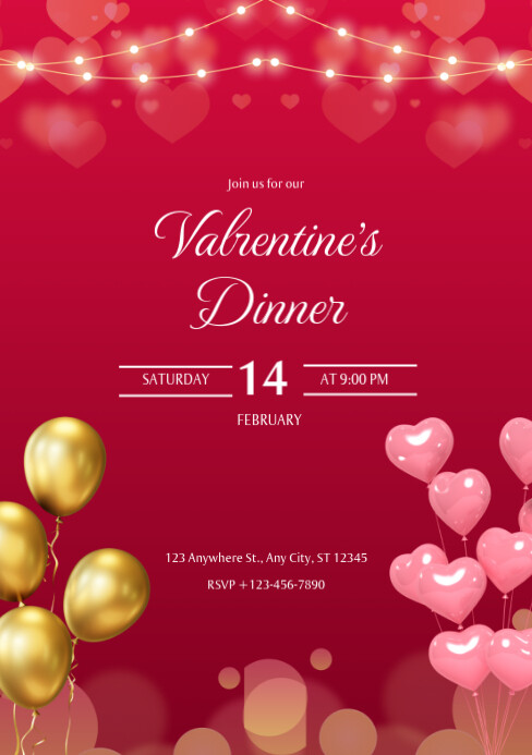 Red Joyful Red Valentine Day Party Invitation A5 Template | PosterMyWall