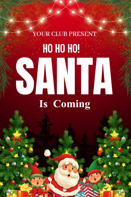 Red Joyful Santa Is Coming Poster Template | PosterMyWall