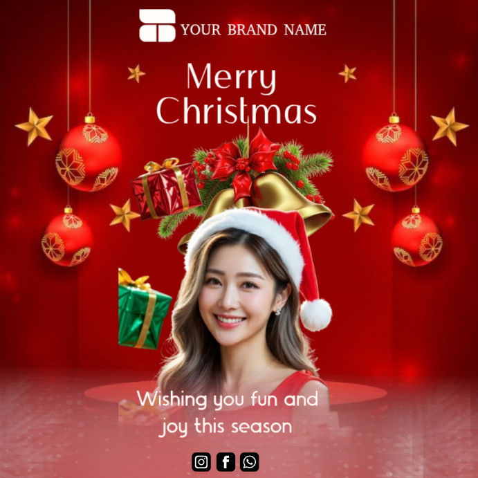 Red Joyful Santa Lady Merry Christmas 2025 Brand Greeting Poster ...