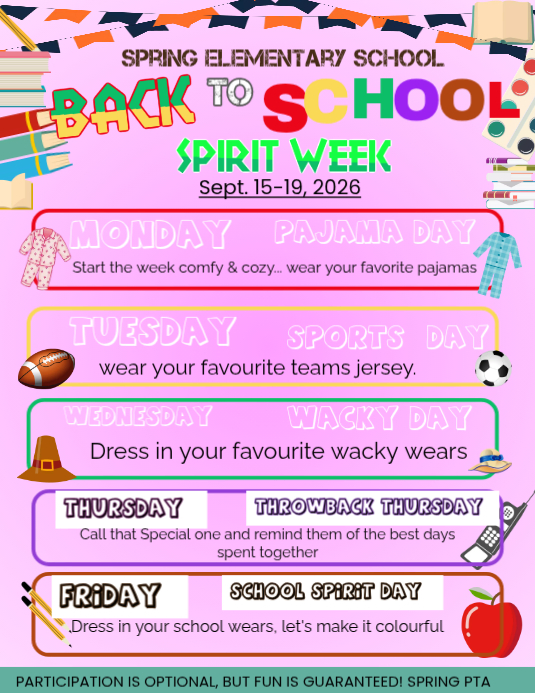 Red joyful school spirit week flyer Template | PosterMyWall