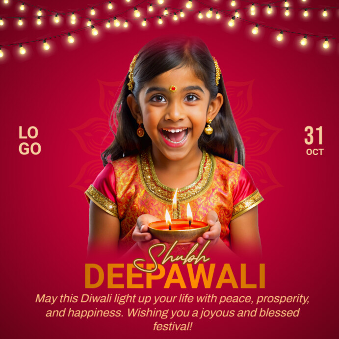 Red Joyful Shubh Deepawali Instagram Post Template | PosterMyWall