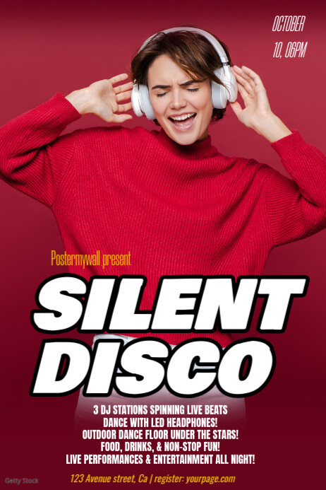 Red Joyful Silent Disco Poster Template | PosterMyWall