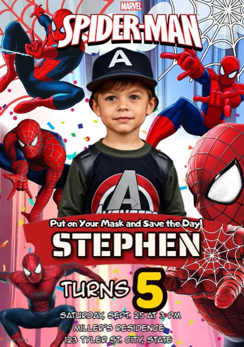 Copy of Red Joyful Spider Man Birthday A4 | PosterMyWall