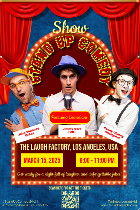 Red Joyful Stand Up Comedy Design Poster Template | PosterMyWall