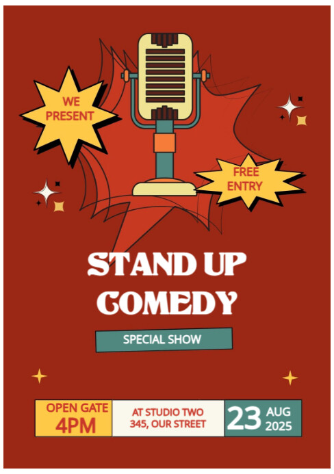 Copy of Red Joyful Stand Up Comedy Show A5 | PosterMyWall