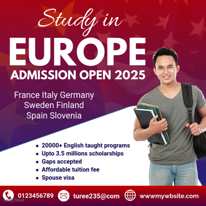 Copy of Red Joyful Study In Europe Instagram Post | PosterMyWall