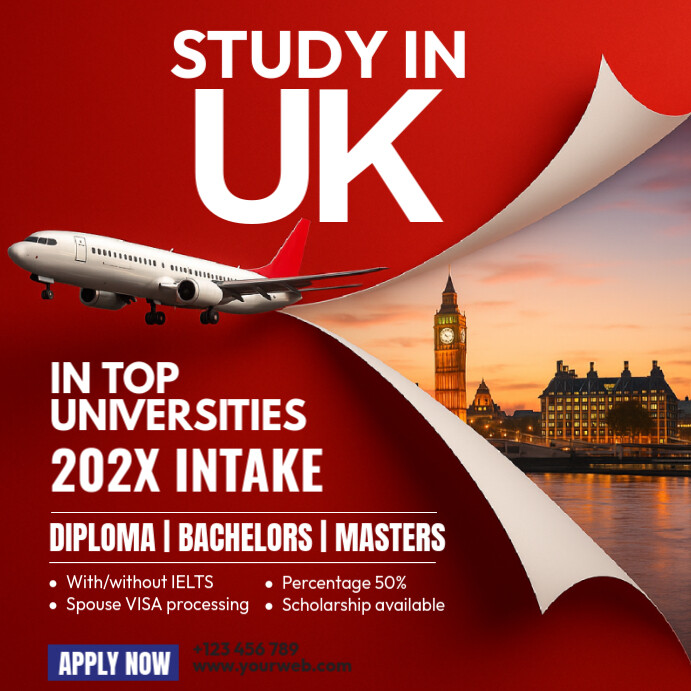 Red Joyful Study In Uk Instagram Post Template | PosterMyWall