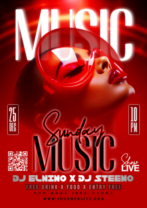 Red Joyful Sunday Music Party A6 Template | PosterMyWall