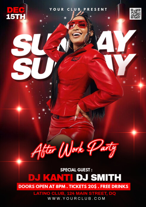 Red Joyful Sunday Night Party A4 Template | PosterMyWall