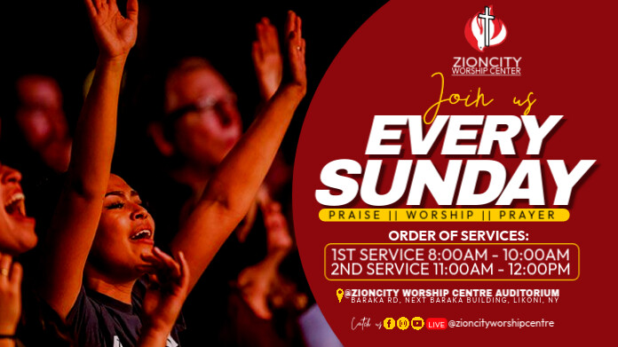 Plantilla de Red Joyful Sunday Service Twitter Post | PosterMyWall