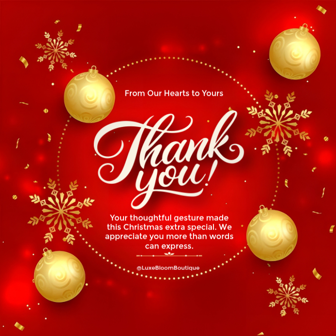 Red Joyful Thank You Christmas Card Online Template Square (1:1 ...