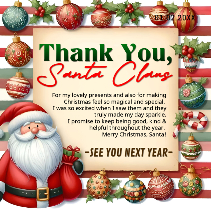 Red Joyful Thank You Santa Claus Christmas Message Square (1:1 ...
