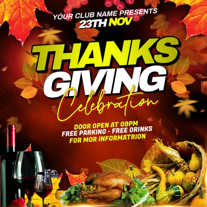 Copy of Red Joyful Thanks Giving Celebration Event Flyer Square (1:1 ...