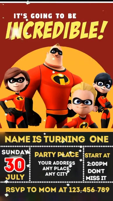 Red Joyful The Incredibles Birthday Celebration Digital Display (9:16 ...