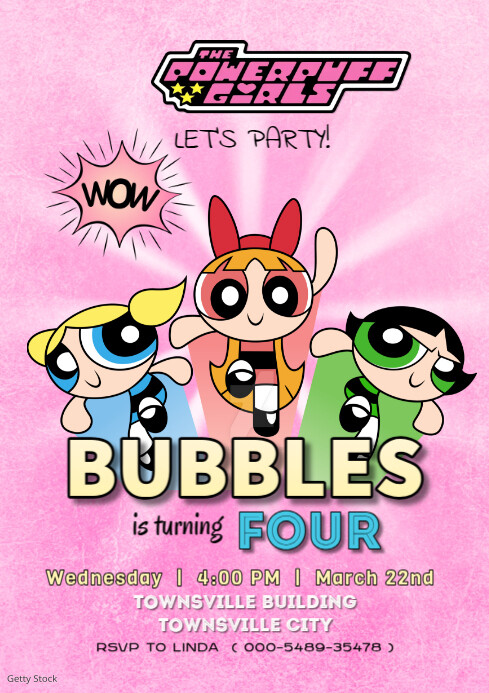 Red Joyful The Powerpuff Girls Birthday A4 Template | PosterMyWall