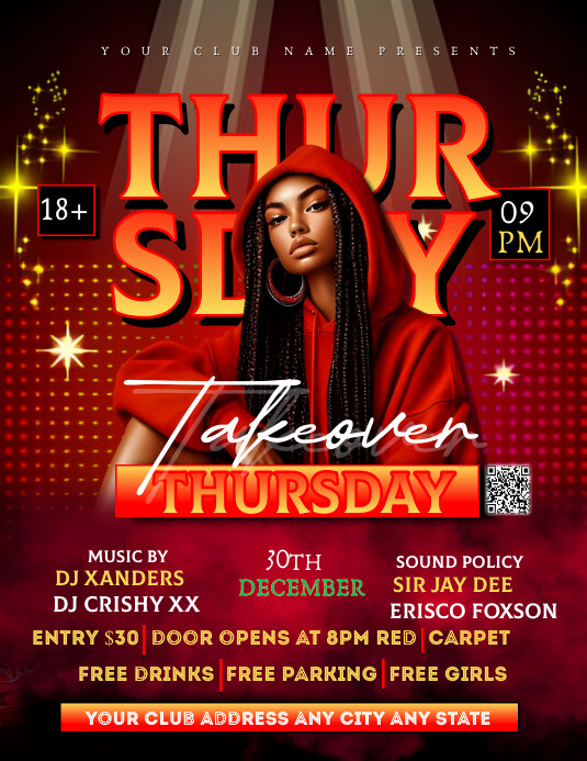 Plantilla de Red Joyful Thursday Takeover Flyer (us Letter | PosterMyWall