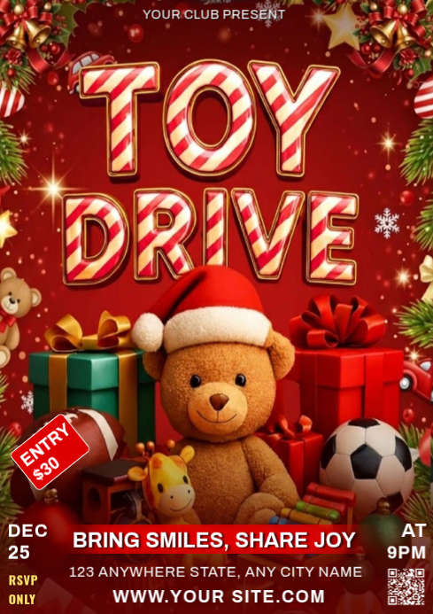 Red Joyful Toy Drive A4 Template | PosterMyWall