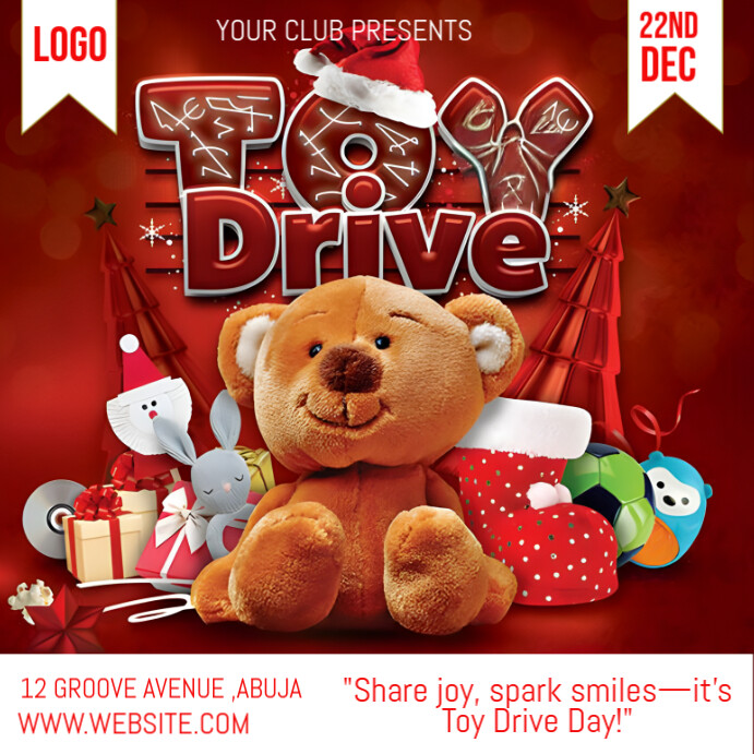 Red Joyful Toy Drive Poster Instagram Post Template | PosterMyWall