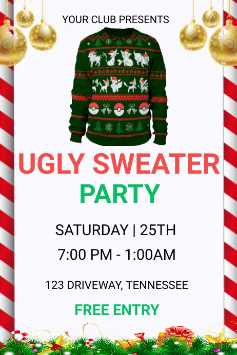 Red Joyful Ugly Sweater Party Flyer Poster Template | PosterMyWall
