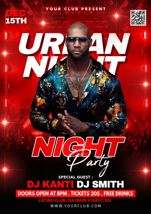 Red Joyful Urban Night Party A4 Template | PosterMyWall