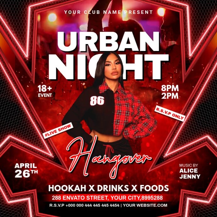 Plantilla de Red Joyful Urban Night Party Flyer Instagram Post | PosterMyWall