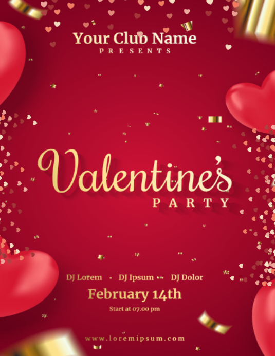 Red Joyful Valentine`s Club Party Invitation Flyer (us Letter) Template ...