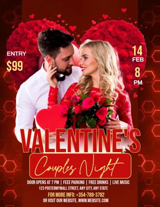 Red Joyful Valentine's Couples Night Flyer (us Letter) Template ...
