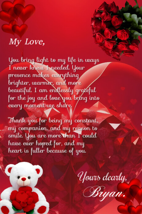 Red Joyful Valentine's Day Romantic Love Letter Poster Template ...