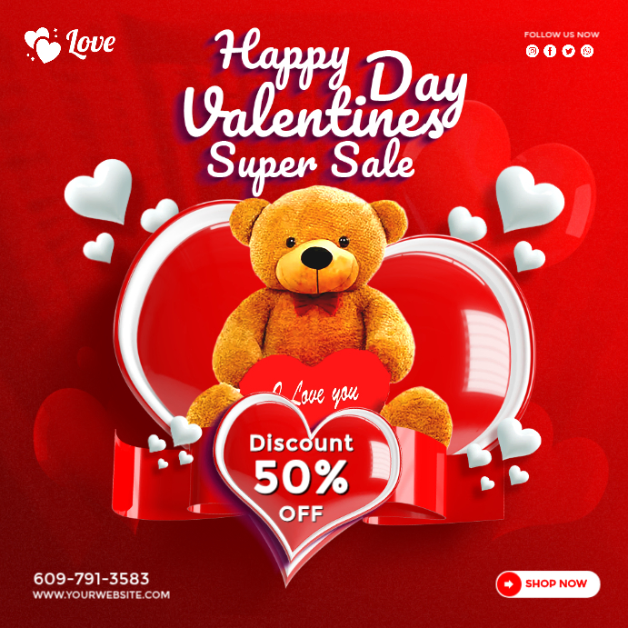 Red Joyful Valentine's Day Sale Instagram Post Template | PosterMyWall