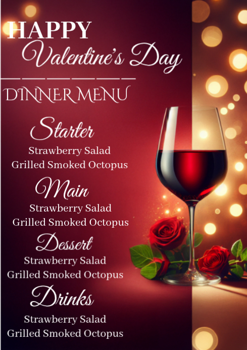 Red Joyful Valentine's Day Special Menu A4 Template | PosterMyWall