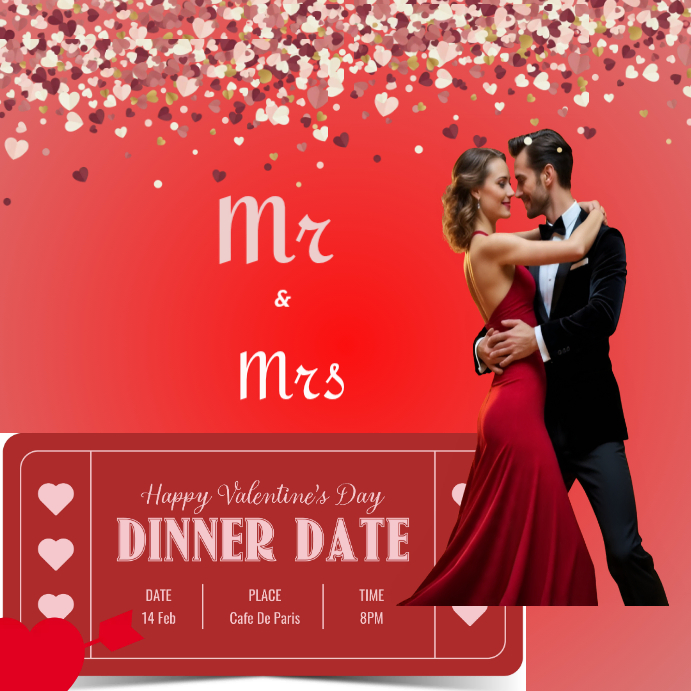 Red Joyful Valentine's Dinner Date Instagram Post Template | PosterMyWall
