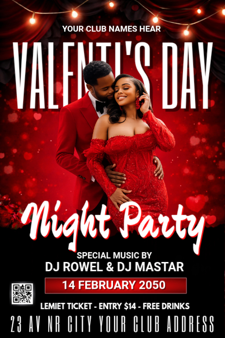 Red Joyful Valentine Day Night Party Poster Template | PosterMyWall