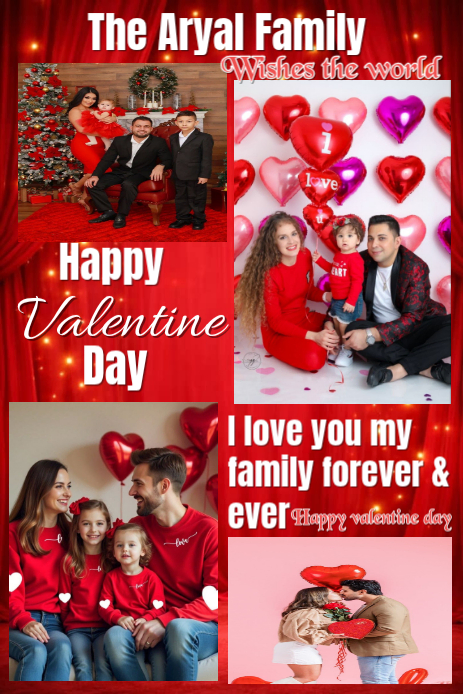 Red Joyful Valentine Family Photo Flyer Pinterest Graphic Template ...