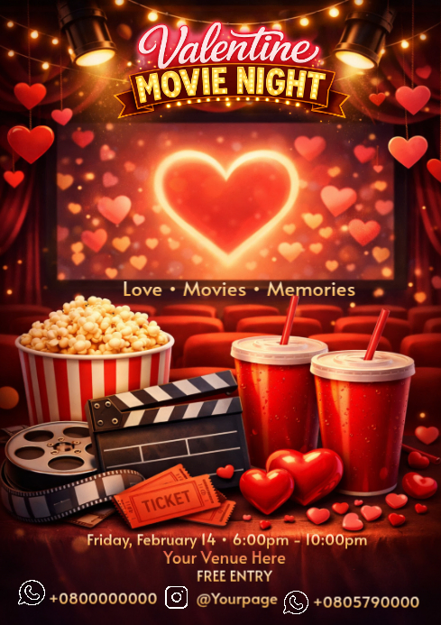 Red Joyful Valentine Movie Night Flyer Design A4 Template | PosterMyWall