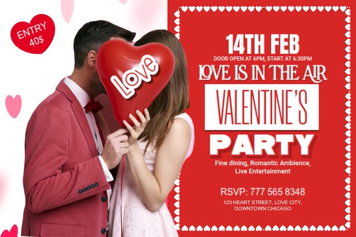 Red Joyful Valentine Party Poster Template | PosterMyWall