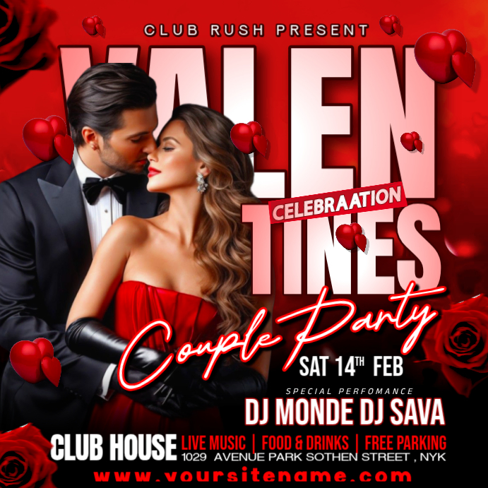 Red Joyful Valentines Celebration Party Flyer Instagram Post Template ...