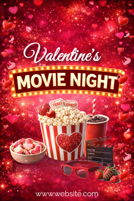 Red Joyful Valentines Movie Night Poster Template | PosterMyWall