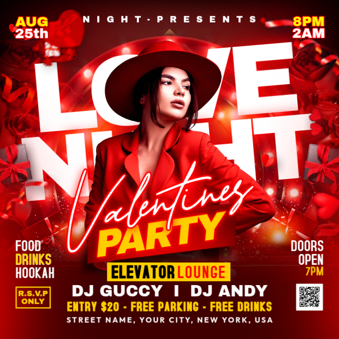 Red Joyful Valentines Night Party Instagram Post Template | PosterMyWall