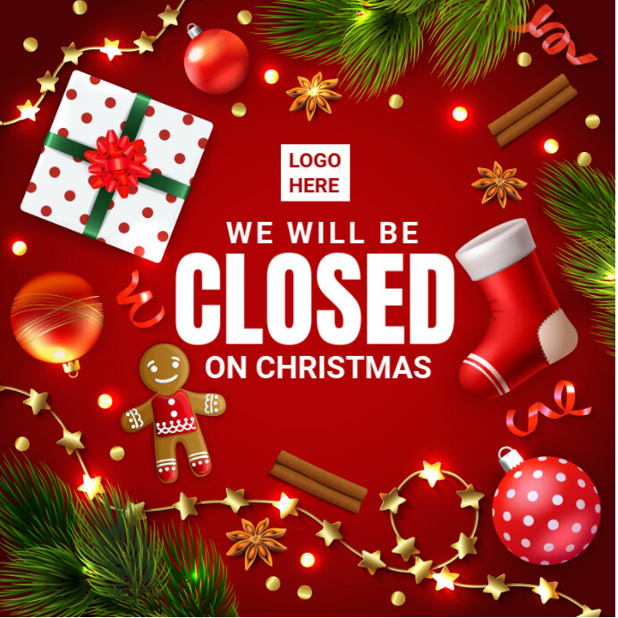 Red Joyful We Are Closed On Christmas Instagram Post Template ...
