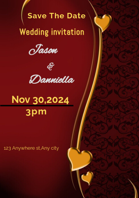 Red Joyful Wedding Invitation Card A5 Template | PosterMyWall