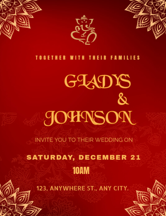 Modèle Red Joyful Wedding Invitation Card Flyer (us Letter) | PosterMyWall
